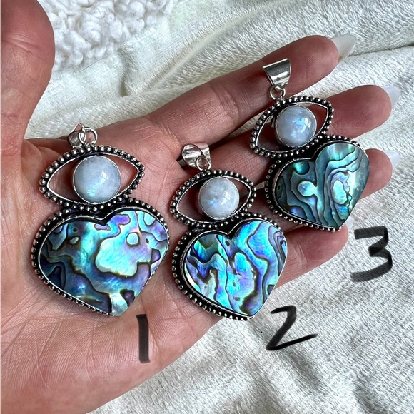 Jewelry | 925 Healing Tranquility Moonstone Abalone Shell Heart Pendant ...